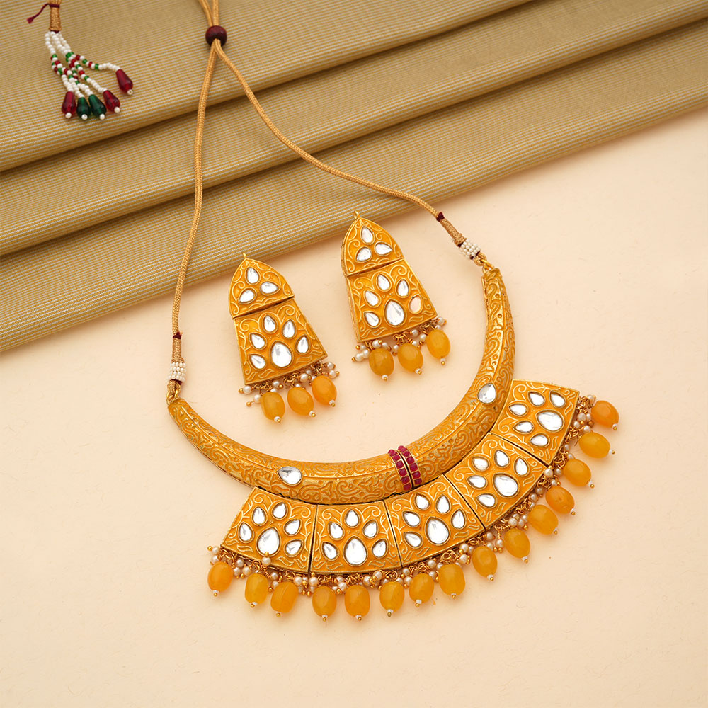 Leyara- Stone studded hanging pearls Neckpiece set – Tvisii